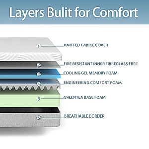 BreezeRest Cal King Mattress 10 Inch Memory Foam Mattress Bed in a Box,Medium Soft Cooling Gel Green Tea Cal King Size Mattress with Breathable Soft Fabric Cover CertiPUR-US Pressure Relieving