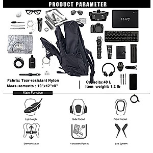 WolfWarriorX Backpack for Men Laptop Backpacks - for Hiking Outdoor Sports Black