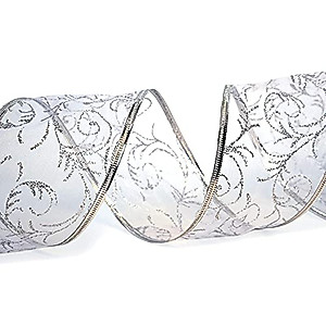 Holiday Ribbon Christmas Ribbons Xmas Wired Sheer 2.5 Organza Wire Edged Red, Gold, Silver/White Glitter Holidays Gift Wrapping, Tree Decoration Crafts/Craft, Gifts Wrap 30 Yards/10 Yard Ea. Roll