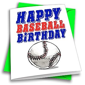 Play Strong Baseball Birthday Card 1-Pack (5x7) Super Star Illustrated Sports Birthday Cards Greeting Cards- Awesome for Baseball Players, Coaches and Fans Birthdays, Gifts and Parties!