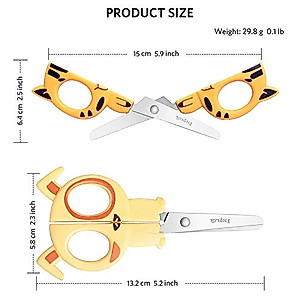 Asdirne Scissors For Kids, Blunt Scissors, Small School Student Craft Scissors, Sharp Stainless Steel Blades Safety, Cute Animal Shapes, 5 inch, 4pack