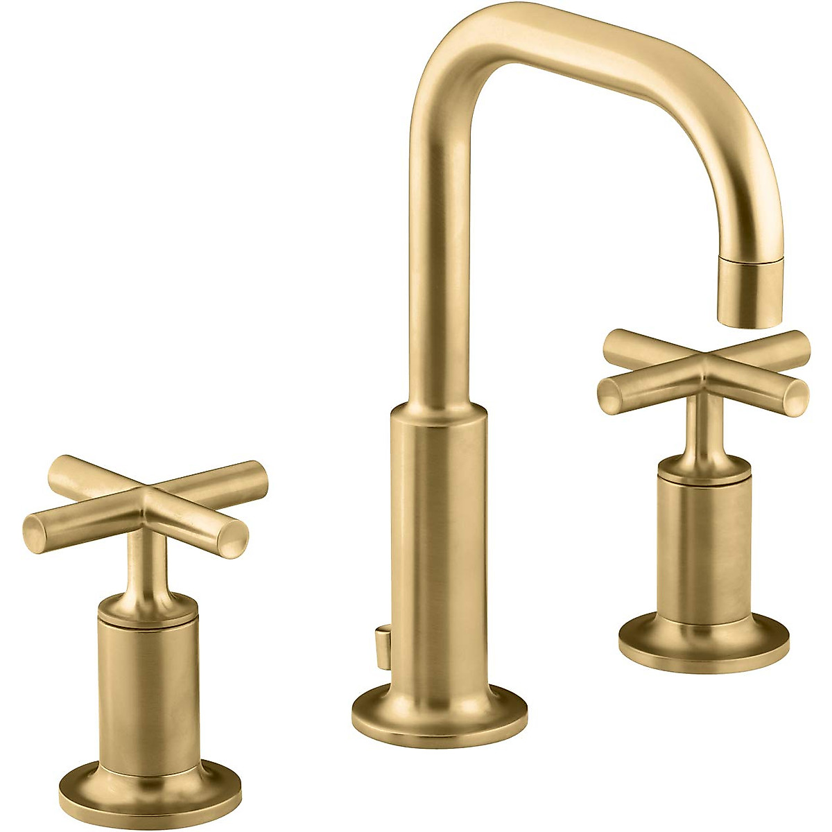 KOHLER K-14406-3-2MB Purist Bathroom Sink Faucet, Widespread Low Cross Handles and Low Gooseneck Spout, Vibrant Brush Moderne Brass