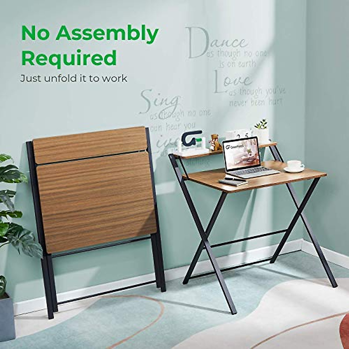 GreenForest Folding Desk No Assembly Required with Small Computer Desk 40 inch Home Office Work