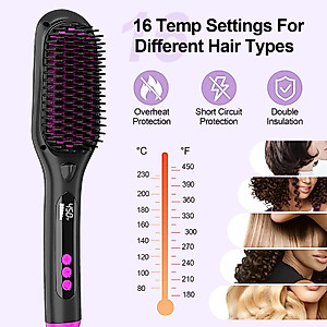 Hair Straightener Brush Hoxida Ionic Anti-Scald Straightening Comb Brush with MCH 30S Fast Heating, 16 Temp Setting Levels, Auto-Off,Hair Straightener Comb for Professional Salon at Home, Dual Voltage