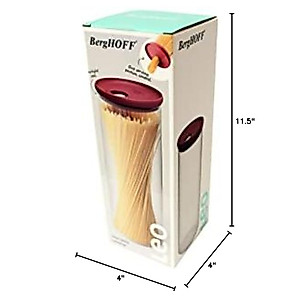 BergHOFF LEO Glass Pasta Container 4"x 11.5" 2 qt. Pink Airtight Lids Scratch-resistant Leakproof Leftover Storage