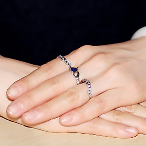 Uloveido Platinum Blue Heart Love Ring Irish Friendship Ring Women's Engagement Triple Band Set Ring CZ Bridal Wedding Jewellery HR314-7