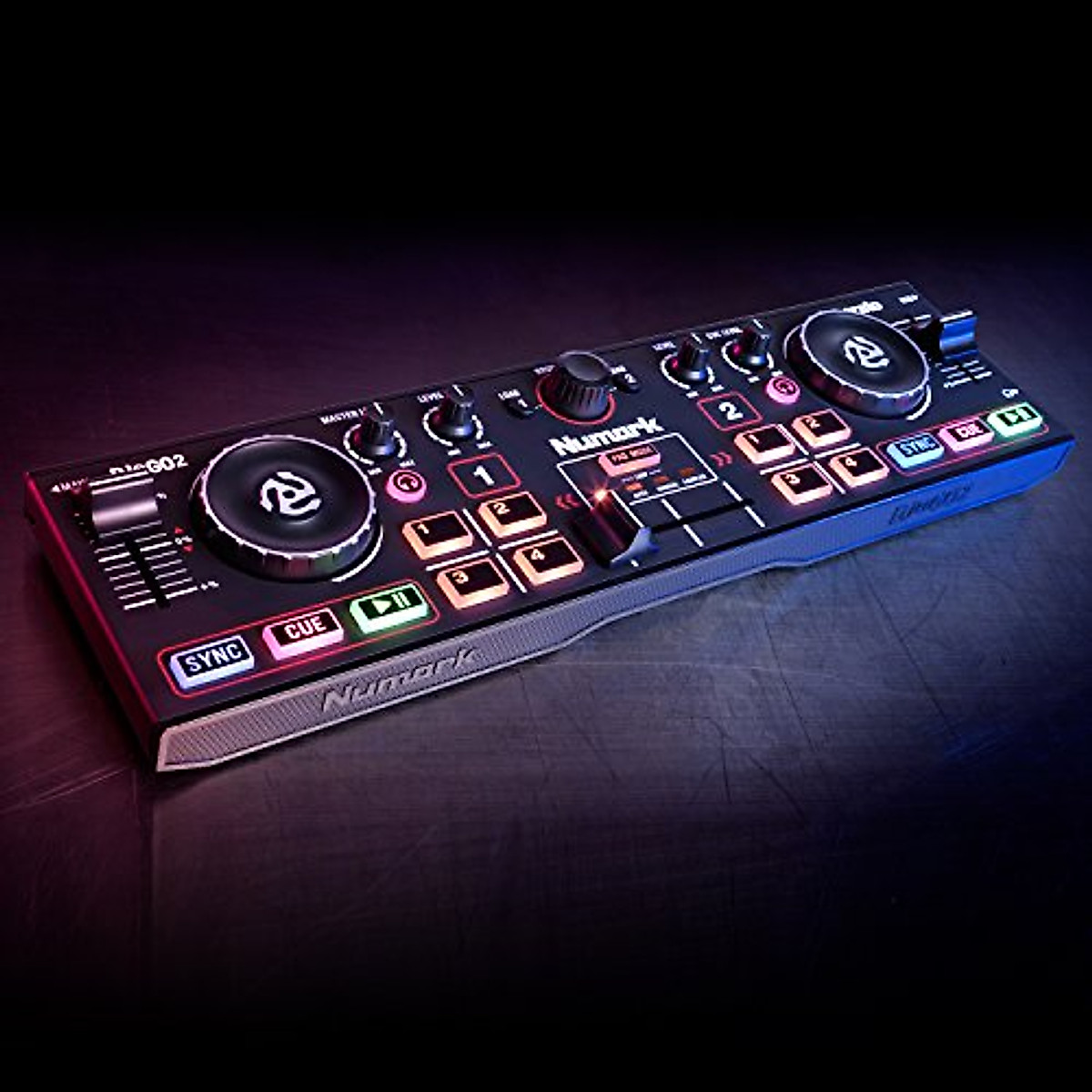 Numark DJ2GO2 | Ultra Portable Two Channel DJ Controller for Serato DJ Intro Featuring A Built In Audio Interface With Headphone Cueing, Pad Performance Controls, Crossfader and Jogwheel
