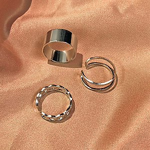 HUJUON 10-17Pcs Gothic Punk Rings Set,Vintage Chain Finger Rings Adjustable Alloy Biker Obsidian Chain Open Rings Knuckle Stackable Midi Ring Joint for Women (10pcs)