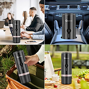 Glueckzeit Portable Electric Espresso Machine with 3-4 Min Self-Heating Rechargeable Coffee Maker, 20 Bar Pressure Compatible with NS Capsule & Ground Coffee for Travel, Camping, Office, Home