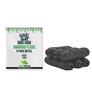 BOONBOO 6-Pieces Dental Floss Refill - Bamboo Charcoal Woven Fiber - Total 600ft/180m
