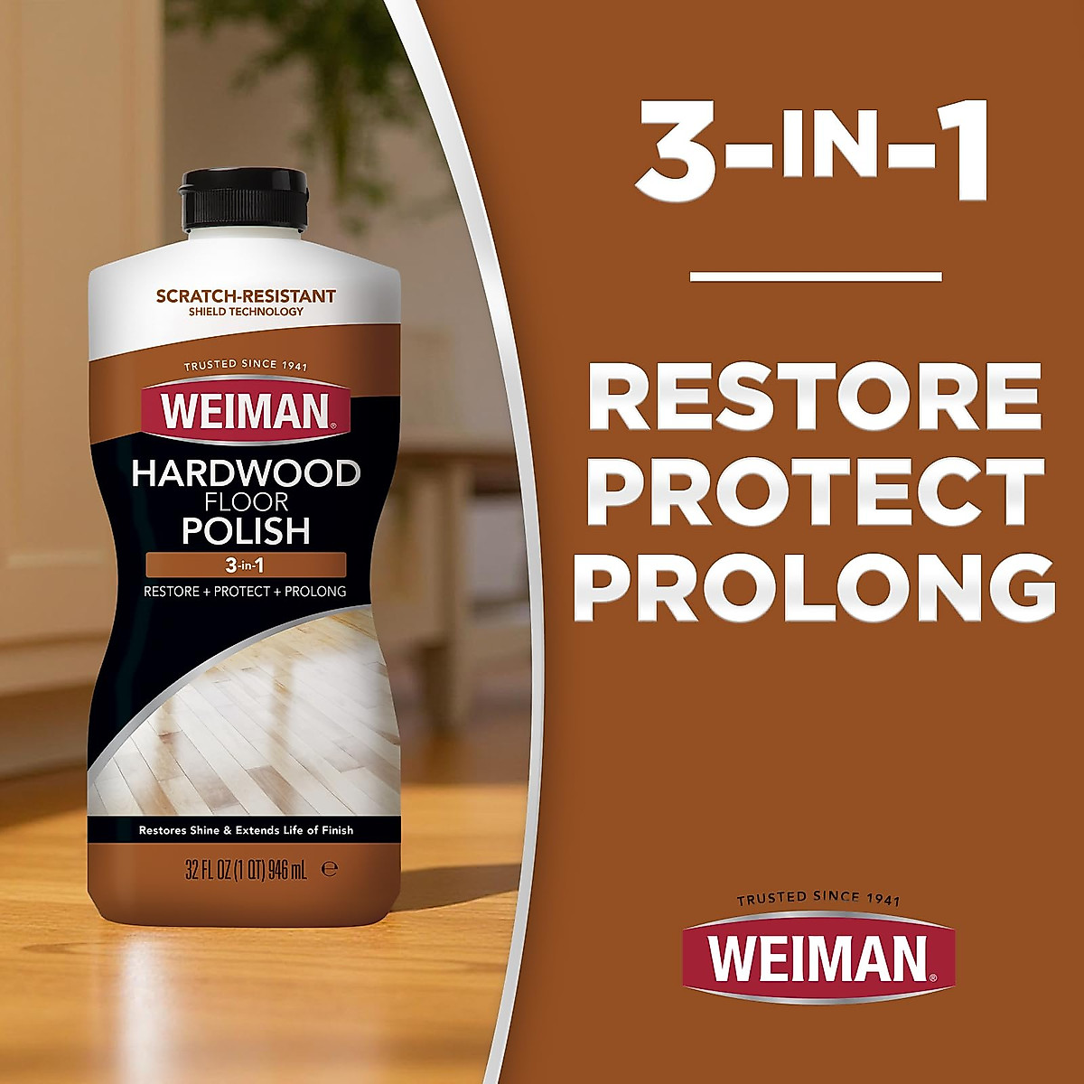 Weiman Wood Floor Polish and Restorer 32 Ounce (2 Pack) - High-Traffic Hardwood Floor, Natural Shine, Removes Scratches, Leaves Protective Layer