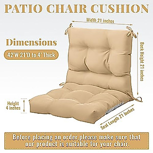 Marsui 4 Pcs Outdoor Indoor Seat/Back Chair Cushions Tufted Pillow with Ties All Weather Replacement Cushions Patio Furniture Cushions Outdoor Furniture, 42 x 21 Inches (Beige)