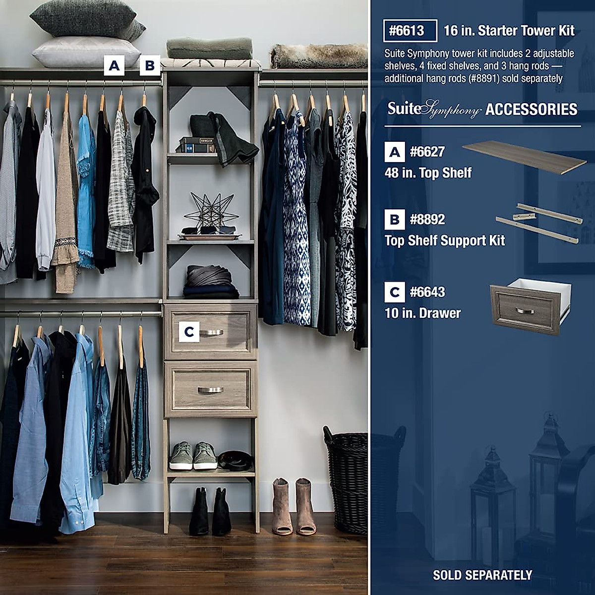 ClosetMaid SuiteSymphony Wood Top Closet Shelf, 48-Inch Wide, Graphite Grey