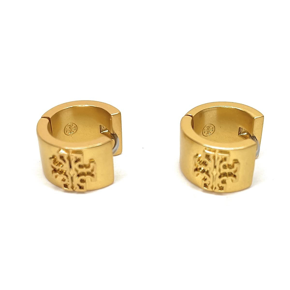 Tory Burch Britten Huggie 134832 Rolled Brass 715, Small & Wide Hoop w Double T Logo