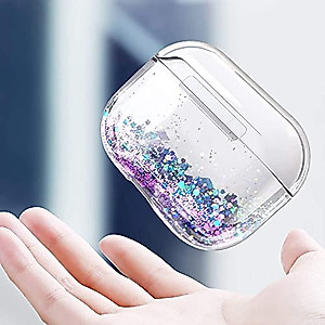 NZND Case Compatiable with Apple Airpods Pro (2019 Released), Glitter Liquid Sparkle Flowing Floating Durable Girls Women Kids Cute Clear Hard Cover Carrying Case -Purple/Blue