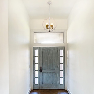 QAREHL Rustic Farmhouse Chandelier 4 Light Vintage Orb Light Fixture Dining Room Candlestick Chandeliers Wood Pendant Lighting for Living Room Kitchen Bedroom Entrance Foyer Hallway