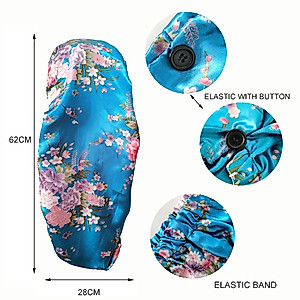 2PCS Braid Bonnet for Black Women Long Satin Hair Bonnet for Sleeping Single Layer Foldable Sleep Cap with Button Teal + Rose Flower