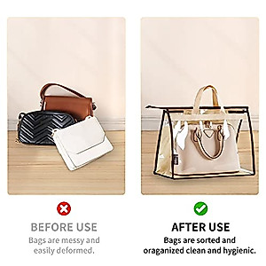 Handbag Storage Organizer 2 Pack, Clear Purse Storage Organizer for Closet, Clear Dust Bags for Handbags, Purse Cover Hanging Closet Organizer with Zipper, Handles and Purse Hook - XL, Cream