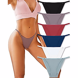 ROSYCORAL 6 Pack String Underwear for Women Cheeky High Cut Hipster Stretch Comfortable Low Rise Cotton Bikini Panties S-XL (S)