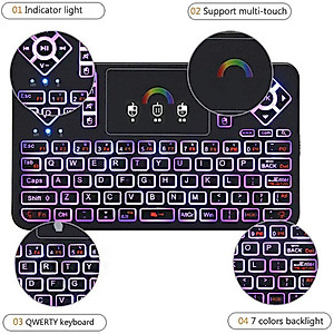 Mini Wireless Keyboard,Q9 Mini Keyboard with Touchpad,Colorful Backlit Small Wireless Keyboard,Mini Rechargeable Handheld Remote Keyboard for PC,Raspberry Pi 4, Android TV Box,KODI,Windows 7 8 10