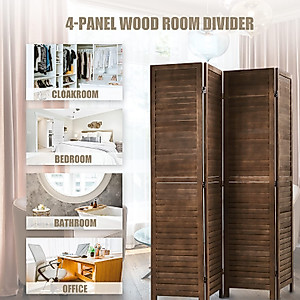 Room Divider 4 Panels, 5.75FT Wooden Room Divider Wall Folding Privacy Screens Freestanding Partition for Home Office Bedroom