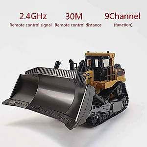QIYHBVR Remote Control Bulldozer 1/16 RC Front Loader Tractor Toy 2.4Ghz RC Construction Vehicles RC Dozer Toys for Boys Adults, 9 Channel Track Dozer Cars with Light & Sound for Kids