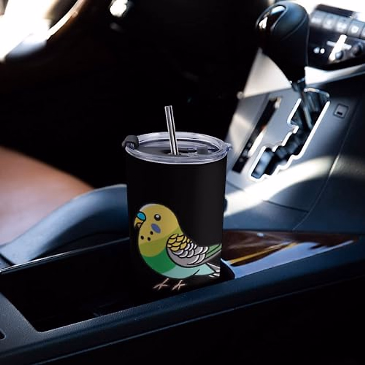 Cute Budgie Bird 20 Oz Travel Coffee Mug with Lid Tumbler Drinking with Straw Brush Water Car Cup