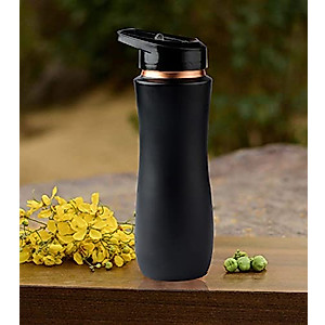 Perilla Home 100% Pure Copper Bottle with Sipper & Lid 25.37 Oz Ayurvedic Water Bottle Multipurpose Bottle for Gym, Travelling, Outdoors, Indoors Leak Proof (Black)