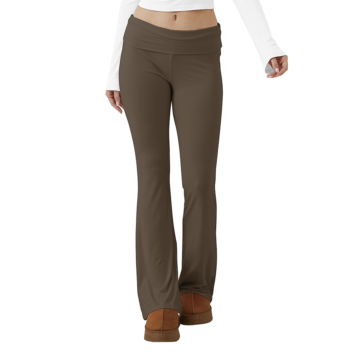 Meladyan Women’s Flare Yoga Pants Casual Basic Bootcut Flare Leggings Buttery Soft Waisted Workout Lounge Bell Bottom Brown