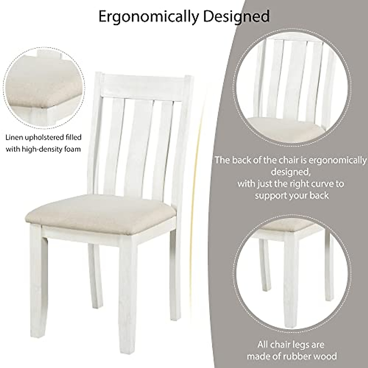 ODC Retro Style 7-Piece Kitchen Dining Sets for 6-8, Rustic Farmhouse Wood Extendable Table with 6 Upholstered Chairs, Ergonomically Design Kitchen &Restaurant Furniture for Six, White