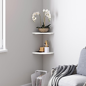 Ballucci Corner Shelves Wall Mount, Floating Corner Shelf Set of 2 for Bedroom, Living Room, Bathroom, Kitchen, Kids Room, Home Décor, 12 x 12 inch, White