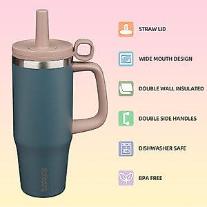 BJPKPK 32oz Stainless Steel Insulated Tumbler with Handle and Straw Travel Coffee Mug Thermal Cups with Lid,Navy Blue