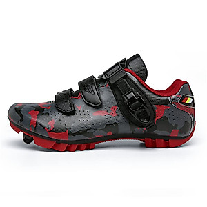 Ksloutdoor Unisex Outdoor Sports Cycling Shoes MTB/Mountain Men's Bike Shoes SPD Women's Compatible 2-Bolt Red Size 8/10.5
