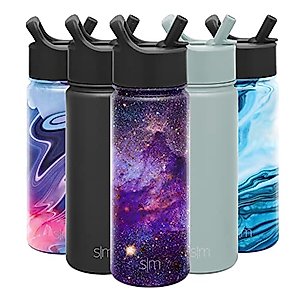 Simple Modern Kids Water Bottle with Straw Lid Vacuum Insulated Stainless Steel Metal Thermos Bottles | Reusable Leak Proof BPA-Free Flask for School | Summit Collection | 18oz, Nebula