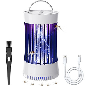 Phosooy 2-in-1 Indoor Electric Bug Zapper with Fan, Chargeable 1500V High Voltage Mosquitoes Killer with Hanger, Small Fly Insects Lamp Trap Catching Moth Gnat Fruit Flies, White
