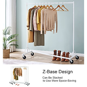 Hoctieon 2-Set Z Rack Set of 2, Rolling Clothing Racks with Z-Base, Heavy Duty Garment Racks Set of 2, Clothes Rack on Wheels With Brakes, Clothes Organizer Rack Set of 2, White