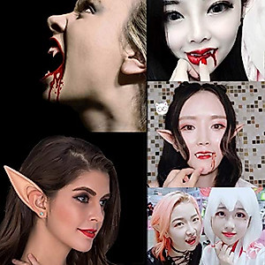 Gustum 3 Different Vampire Fangs Teeth with 1 Tube Teeth Pellets Adhesive, 3 pairs Fairy Pixie Elf Ears, Halloween Horror Party Cosplay Costumes Accessory Prop Decoration
