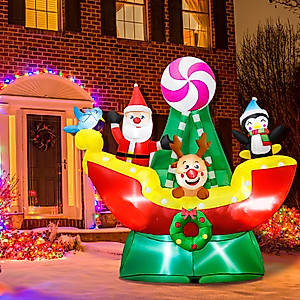 Mukum 6FT Long Easter Inflatable Outdoor Decorations Easter Inflatable Bunny Eggs Carrot Inflatable Gift Box LED Light Up Easter Decorations with Build-in LED Blow Up for Indoor Outdoor