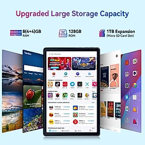 Lville Android 13 Tablet, Octa-Core Android Tablet, 10 inch Tablet, 8 (4+4) RAM 128GB ROM (1TB TF) Tablet Android with Bluetooth5.0, WiFi 6, Fast Charging, Dual Camera (Black)