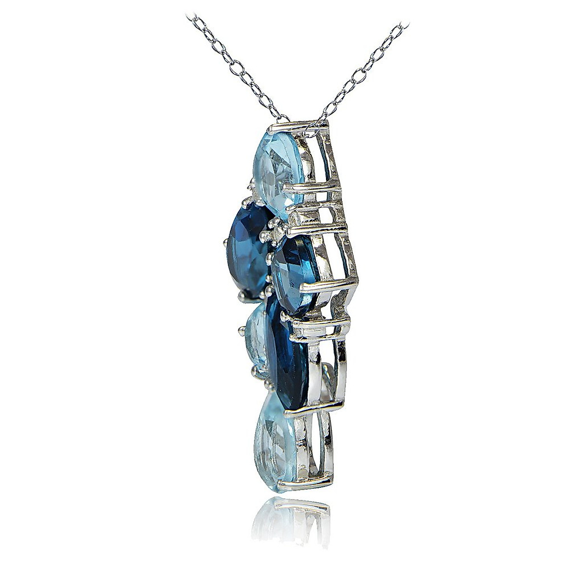 B. BRILLIANT Blue Necklace for Women Sterling Silver London Blue White Topaz Multi Color Ombre Cluster Pendant With Jewelry Gift Box