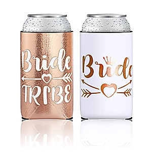 Bachelorette Party Decorations-1 White Bride Wedding Can Cooler and 10 Rose Gold Bride Tribe Can Coolers Bachelorette Party Supplies for Wedding,Bridal Shower Party, Bride Tribe Gifts (11pcs)