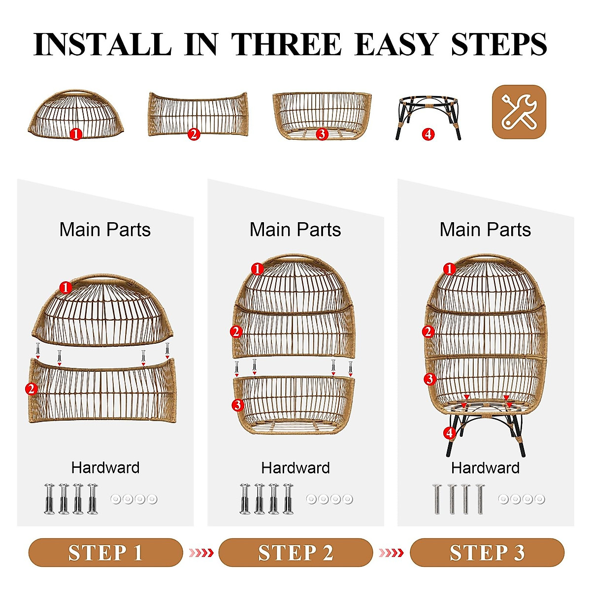 FINCATI Outdoor Indoor Egg Chair, 440lb PE Rattan Wicker Oversized Lounger Egg Basket Chair with Cushion, Patio Stationary Egg Chair for Bedroom Backyard Living Room Beige