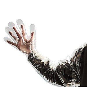 Lucky Farm Disposable long Gloves 50pcs 35inch Length Plastic Gloves Long Sleeve Gloves for Veterinary Arm Protection
