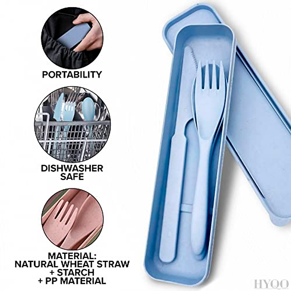 4 Pcs Travel Utensils with Case - Wheat Straw Dinnerware Sets Reusable Utensils Set with Case Cutlery Set - Portable Forks and Spoons Silverware Set Lunch Box Accessories for Camping