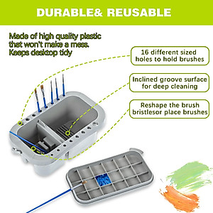 Lemecima Paint Brush Cleaner Washer, Multifunction Painting Brush Basin Holder and Organizer with Tray Palette Lid & 10 Painting Brush for Acrylic, Watercolor, Oil, Gouache Painting