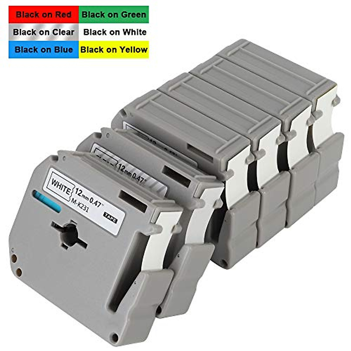 WEIPTO 6-Pack Compatible Label Tape Replacement for Brother P-Touch M 231 Work with Brother Ptouch PT-M95 PT-90 PT-85 PT-80 PT-70 PT-65 PT-45 ,Black on White/Blue/Red/Yellow/Green/Clear, 12mm x 8m
