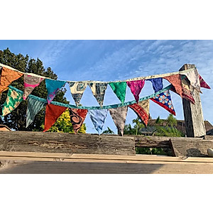 Silk handmade Bunting garden decoration, recycled prayer flags Door valance Wall hanging