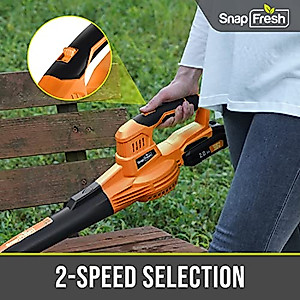 SnapFresh Leaf Blower - 20V Cordless Leaf Blower with 2.0Ah Battery & Charger, 130 MPH 140CFM Electric Leaf Blower for Lawn Care, Battery Powered Lightweight Leaf Blower for Yard Patio (Orange)
