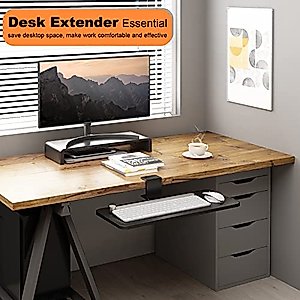 Rotating Keyboard Tray Under Desk - Klearlook PU Leather Keyboard Drawer Adjustable C Clamp,Ergonomic Mouse Keyboard Platform Extender,No Drilling,Easy Install Keyboard Stand,23.62"x 9.84"Inch-Black