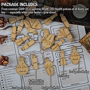 Healing Potion Tokens Set of 21 Wood Laser Cut and Etched DND Accessories for Dungeons and Dragons 5th Edition